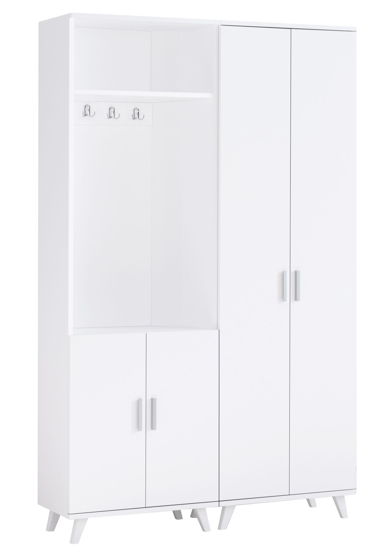 Armoire d'entrée 4 portes avec porte manteaux bois blanc Kolopa 120 cm ...