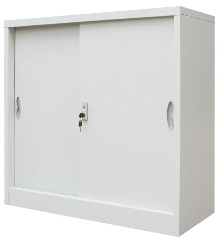 Home - Armoire de bureau 2 portes coulissantes métal gris Brook ...