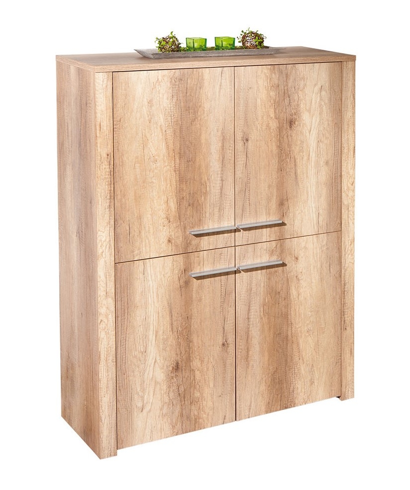 Bahut haut 4 portes bois chêne clair Babou | LesTendances.fr