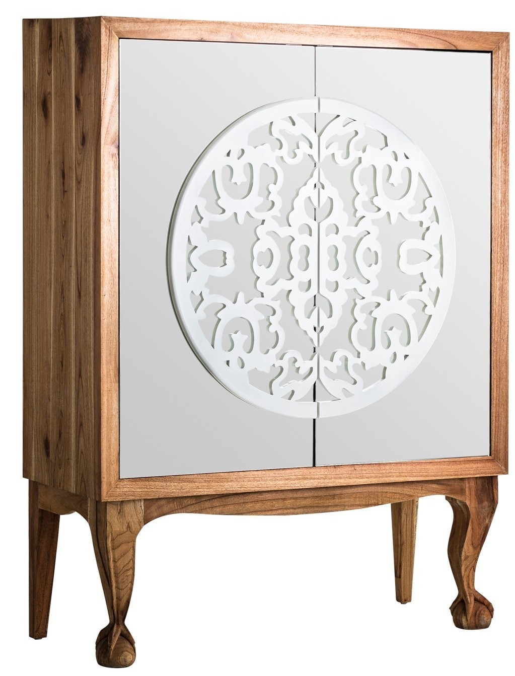 Bahut haut art déco 2 portes bois de mindi blanc et naturel Artus ...