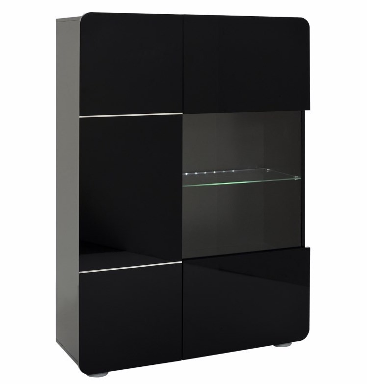 Bahut haut lumineux 2 portes bois laqué noir Sanow Modéle Sans led ...