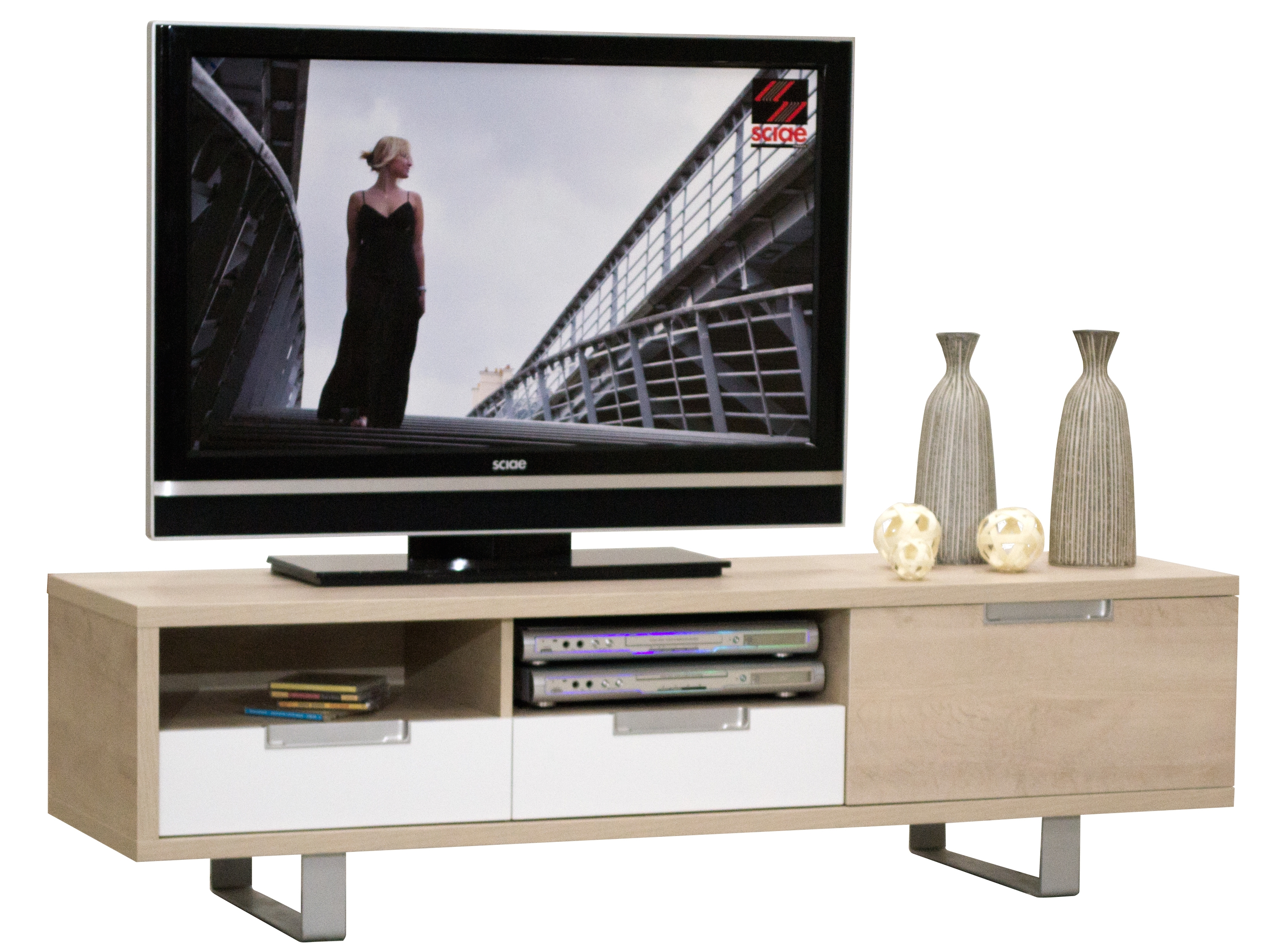 Banc TV Chêne clair et Blanc Menka | LesTendances.fr