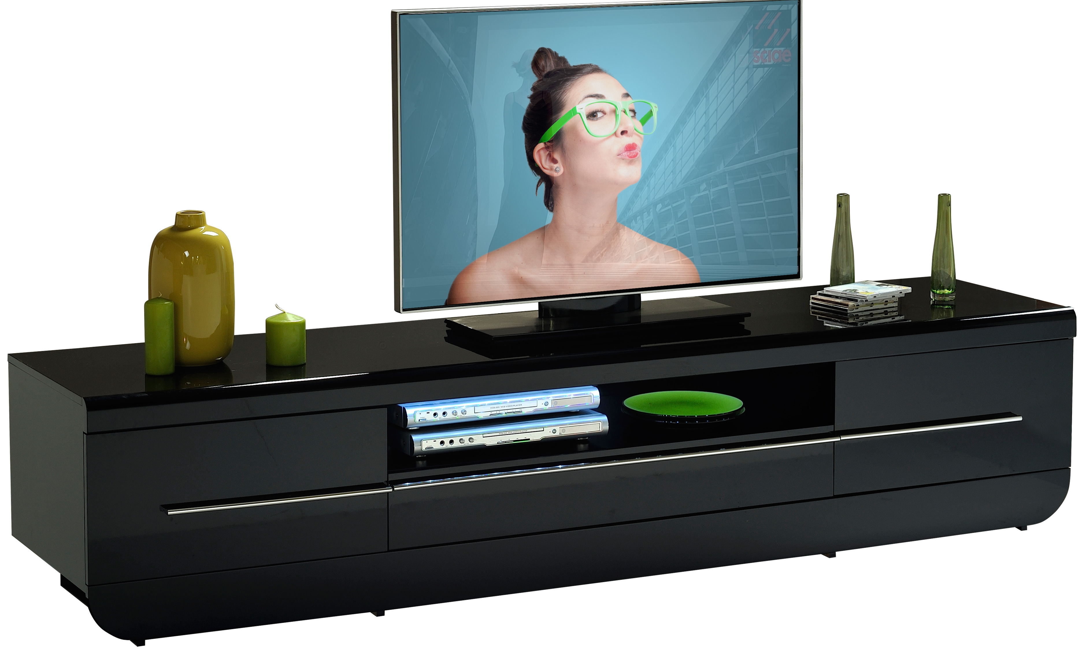Banc TV Noir laqué Koyd Modéle Sans led | LesTendances.fr
