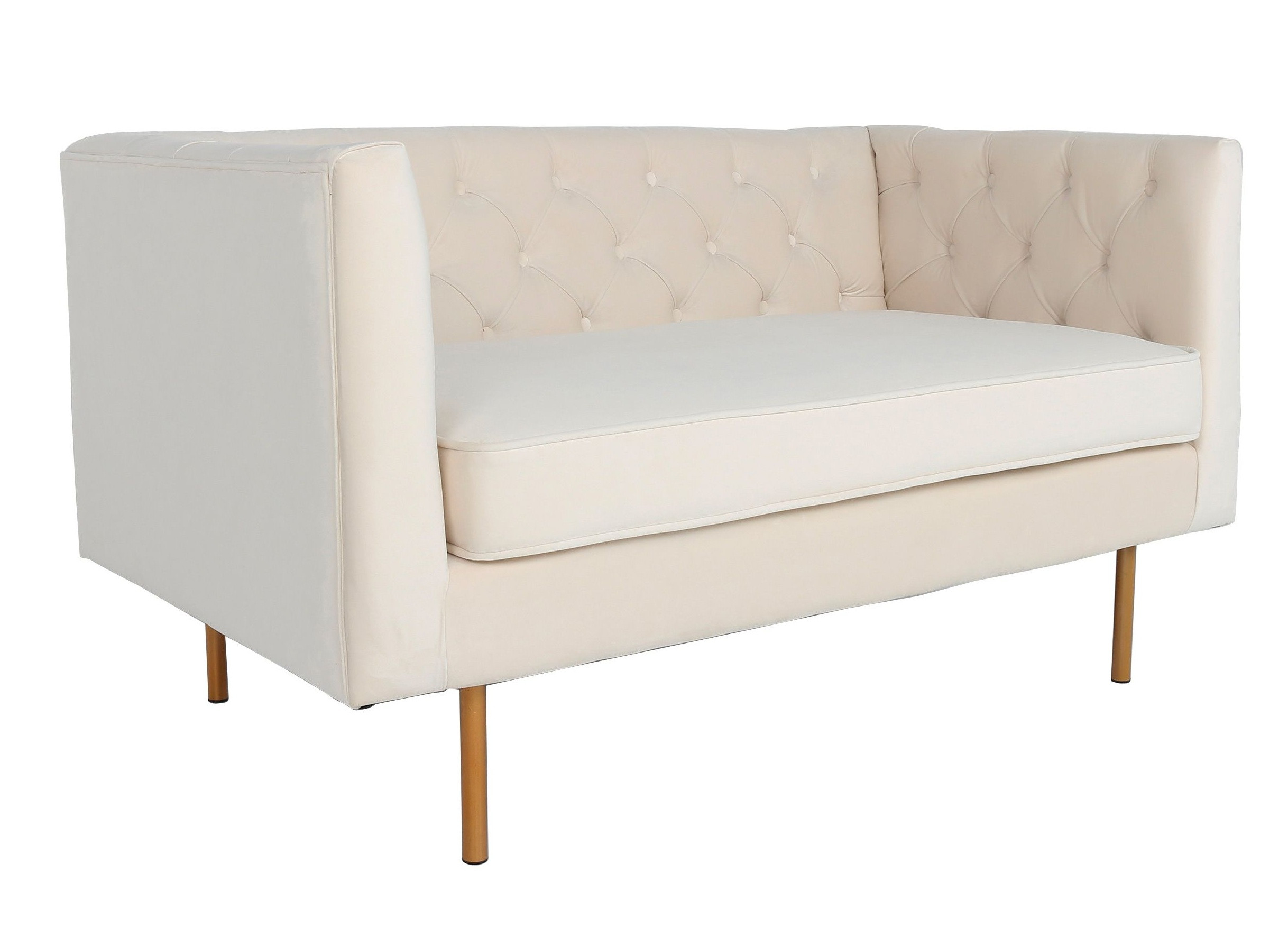 Canapé 2 places velours beige et pieds bois clair Tacha | LesTendances.fr