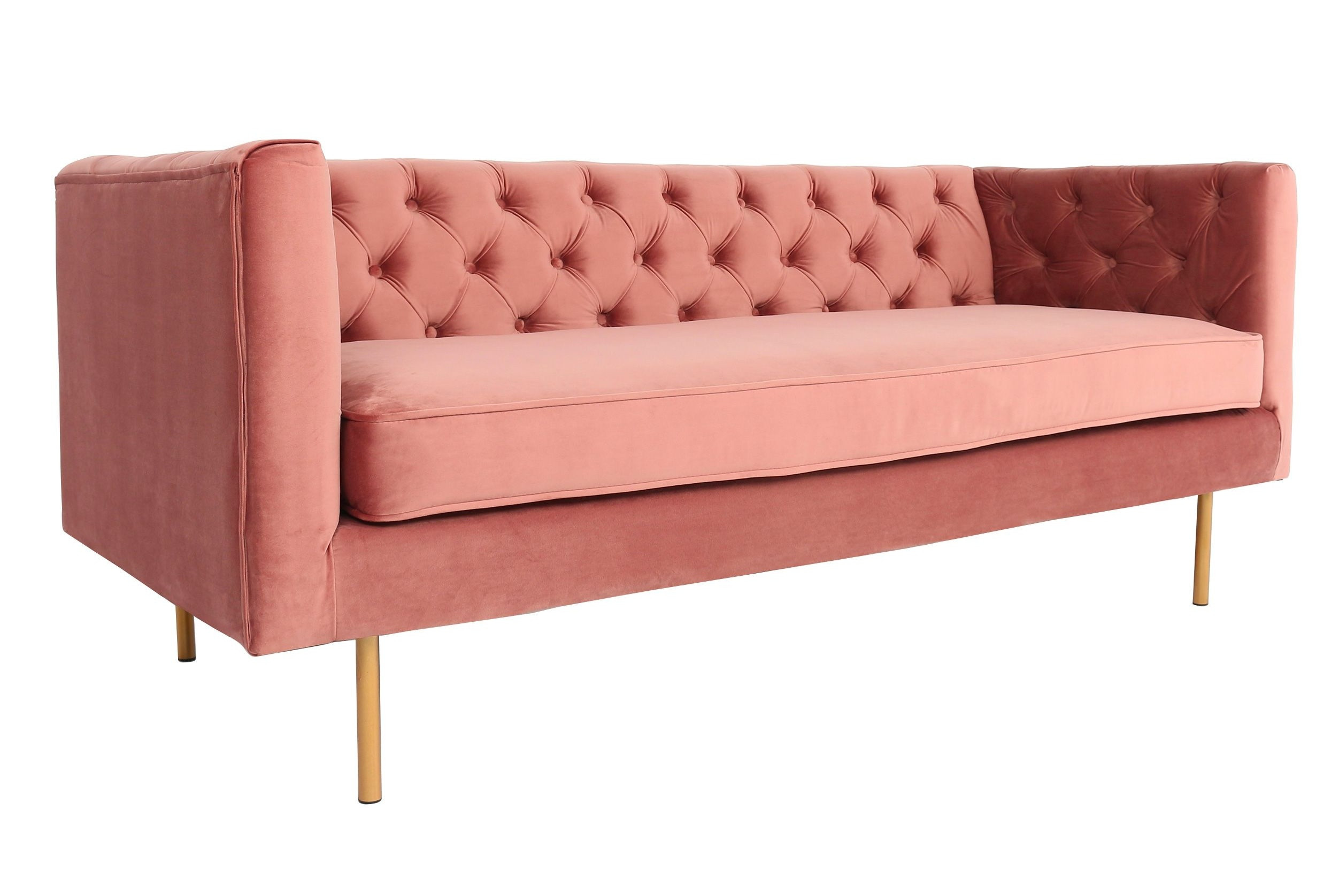 Canapé 3 places velours rose et pieds bois clair Tacha | LesTendances.fr
