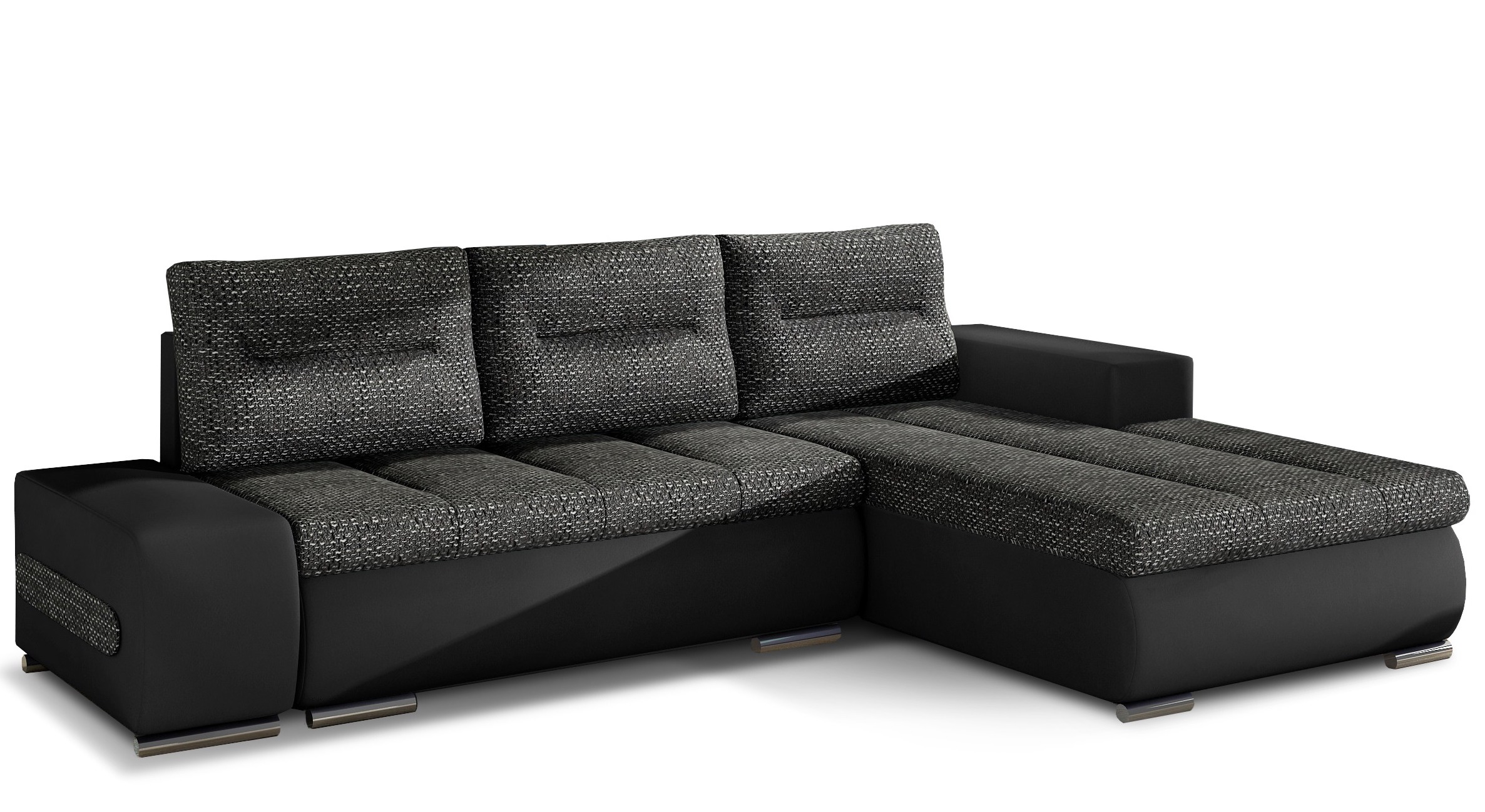 Canapé convertible angle gauche tissu noir chiné et simili noir Waker ...