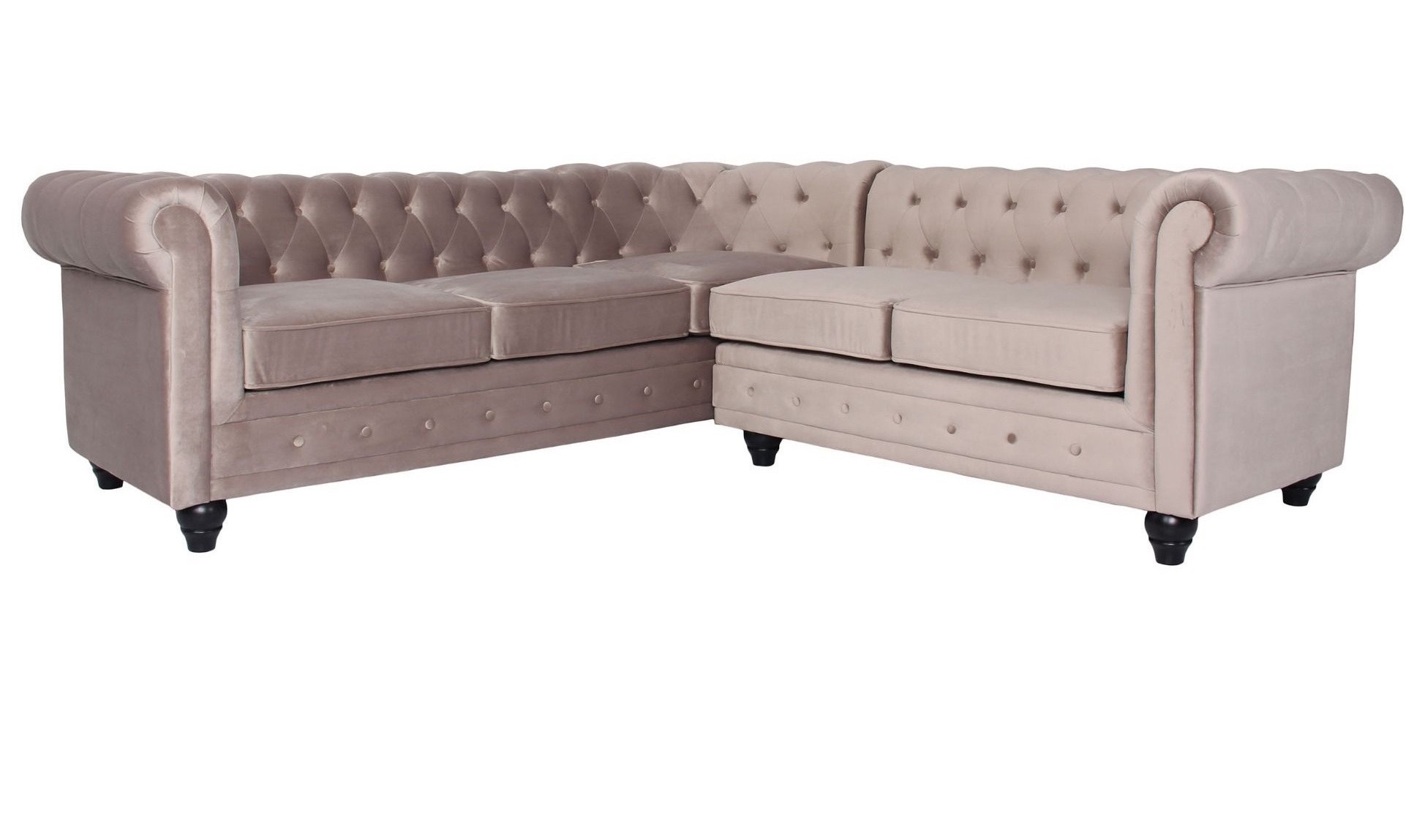 Canapé d'angle droit 5 places velours beige Vatsi 220 cm | LesTendances.fr