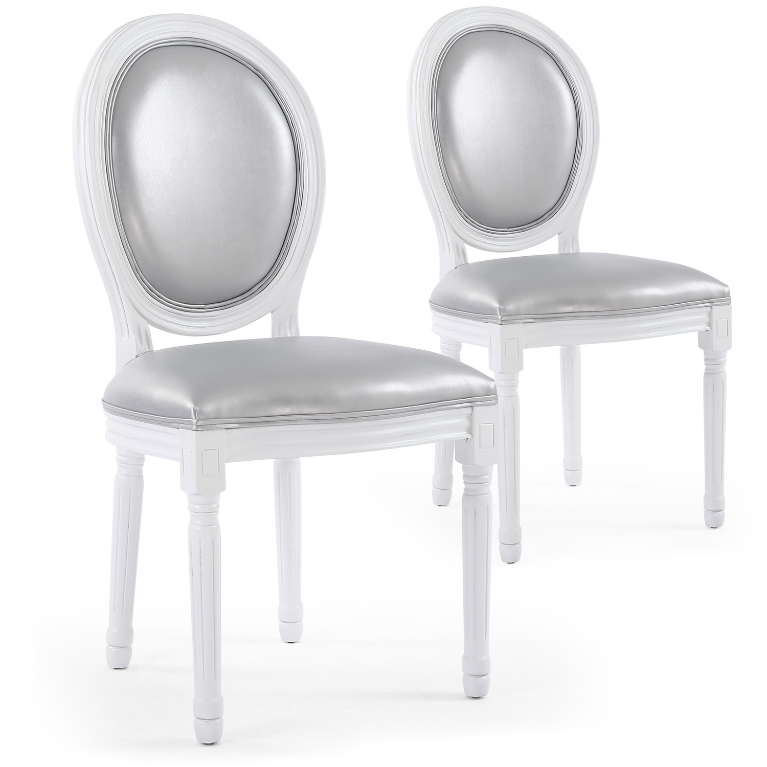 Chaise médaillon bois blanc et simili gris Louis XVI - Lot de 2 ...
