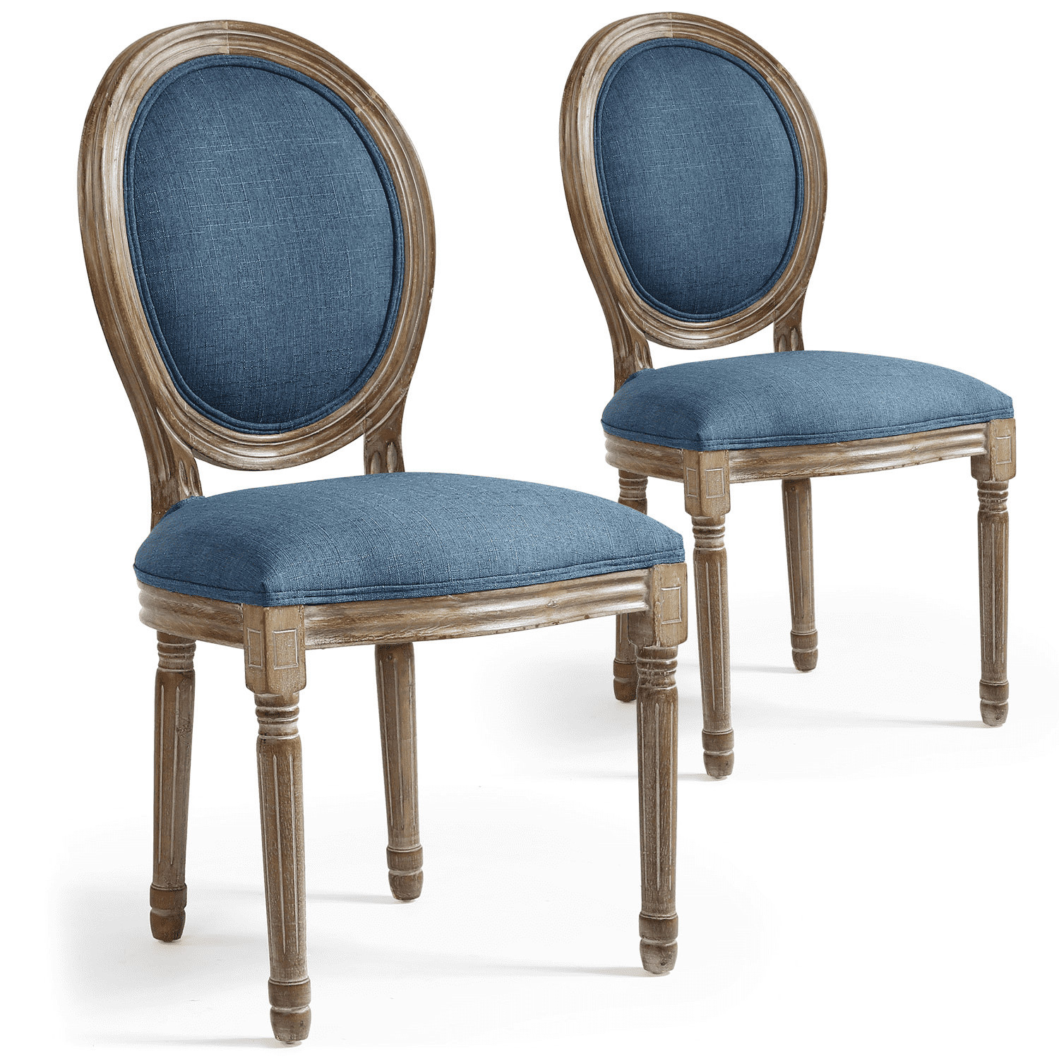 Chaise médaillon bois et tissu bleu Louis XVI - Lot de 2 | LesTendances.fr