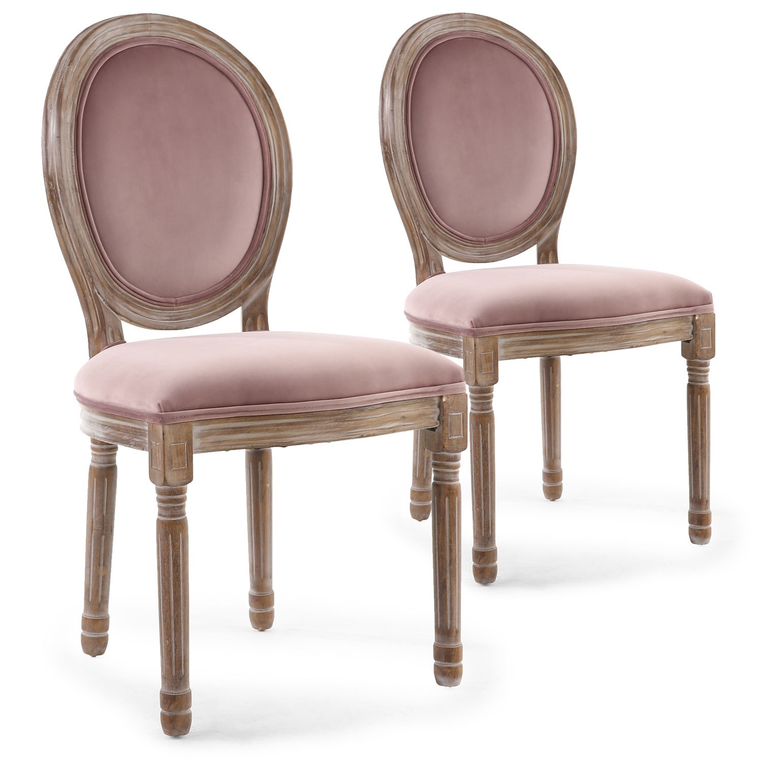 Chaise médaillon bois patiné et velours rose Louis XVI - Lot de 2 ...