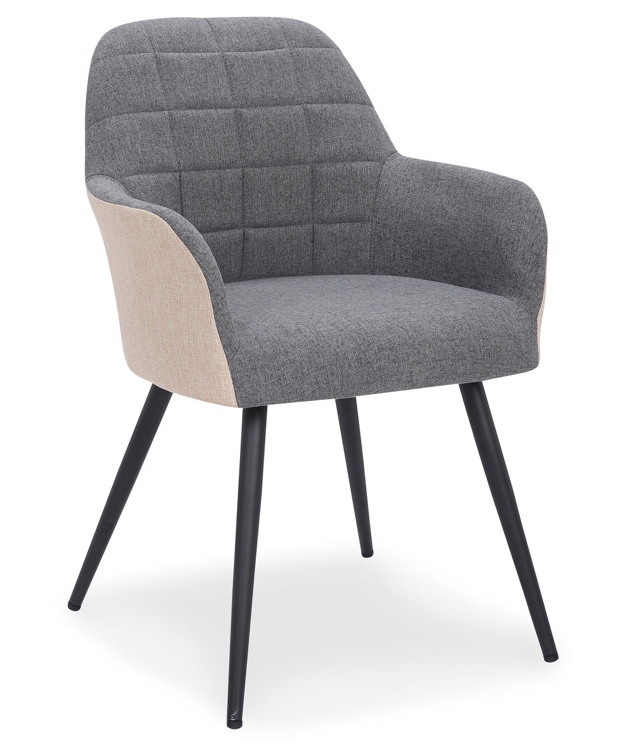 Chaise moderne avec accoudoirs tissu gris et beige Utilia | LesTendances.fr
