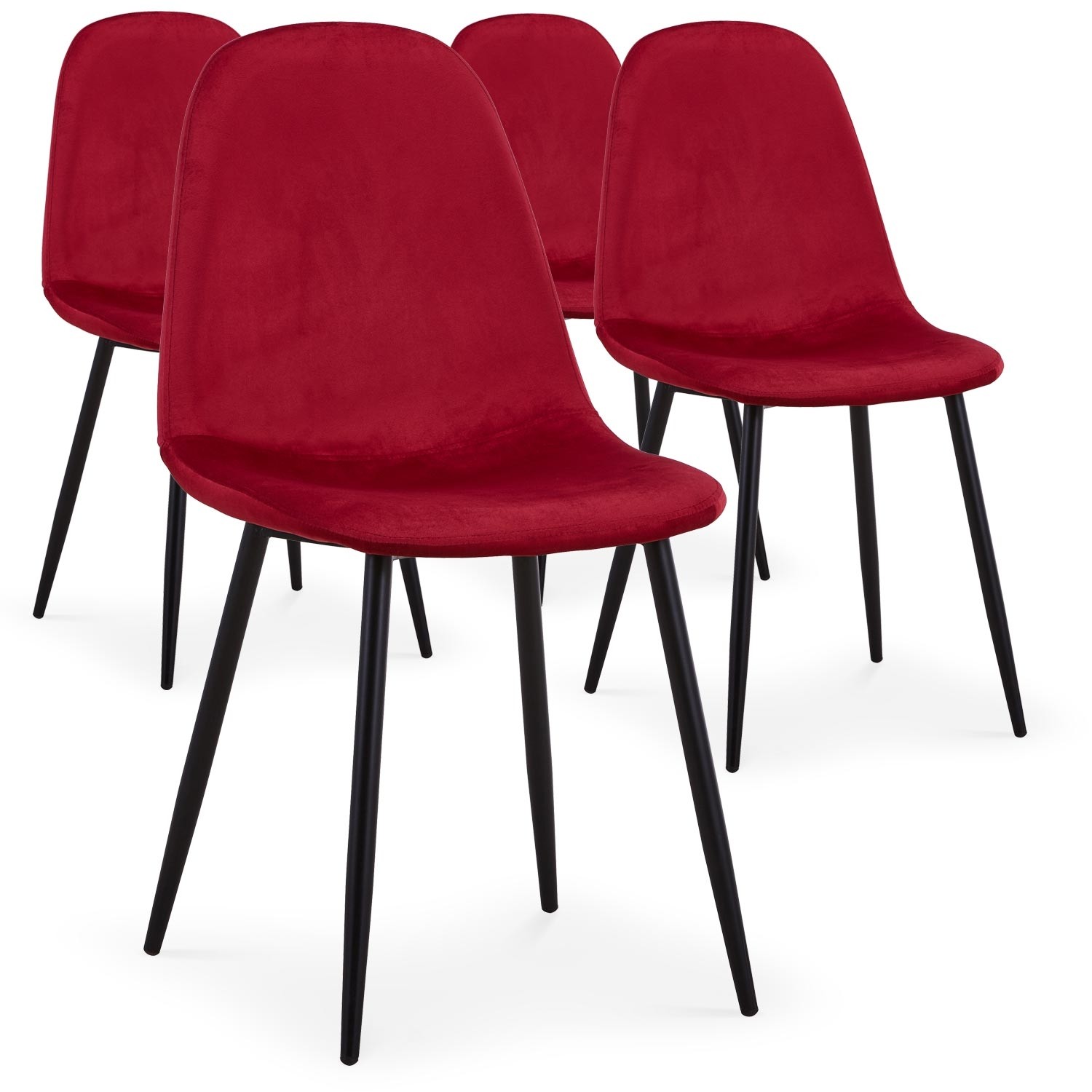 Chaise moderne velours rouge pieds métal noir Garo - Lot de 4 ...