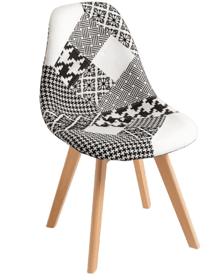 Chaise patchwork gris et blanc et pieds hêtre naturel Karoli | LesTendances.fr