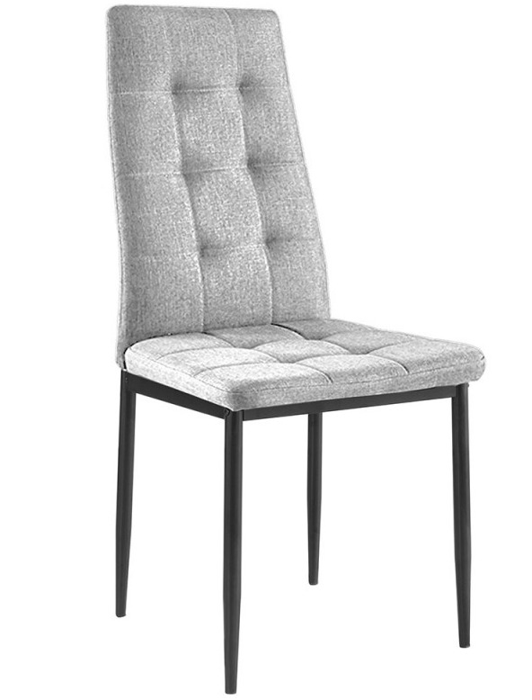 Les Tendances - Chaise tissu gris clair capitonné et pieds acier noir ...