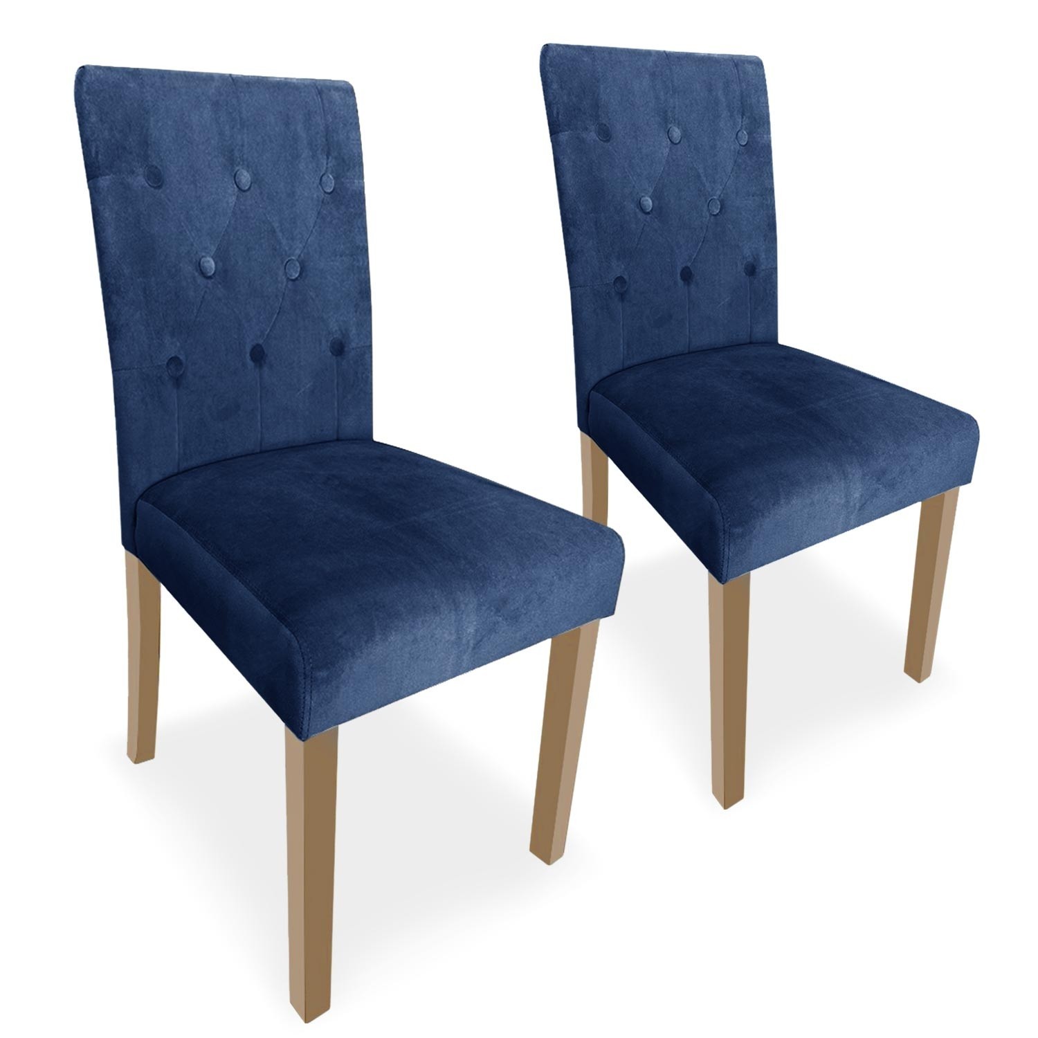 Chaise velours bleu et pieds naturel Kapi - Lot de 2 | LesTendances.fr