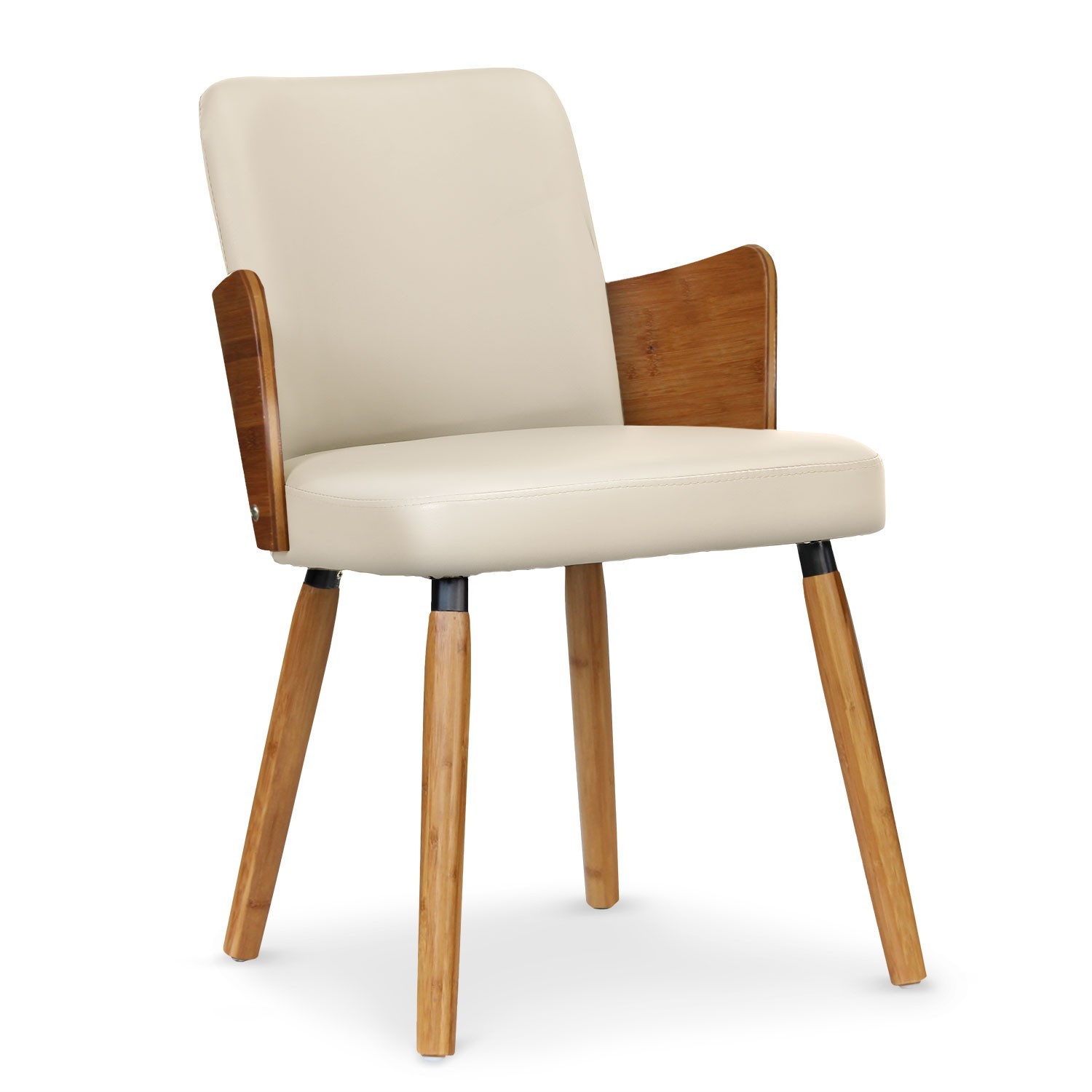 Chaises moderne bois naturel et simili crème Filipie - Lot de 2 ...