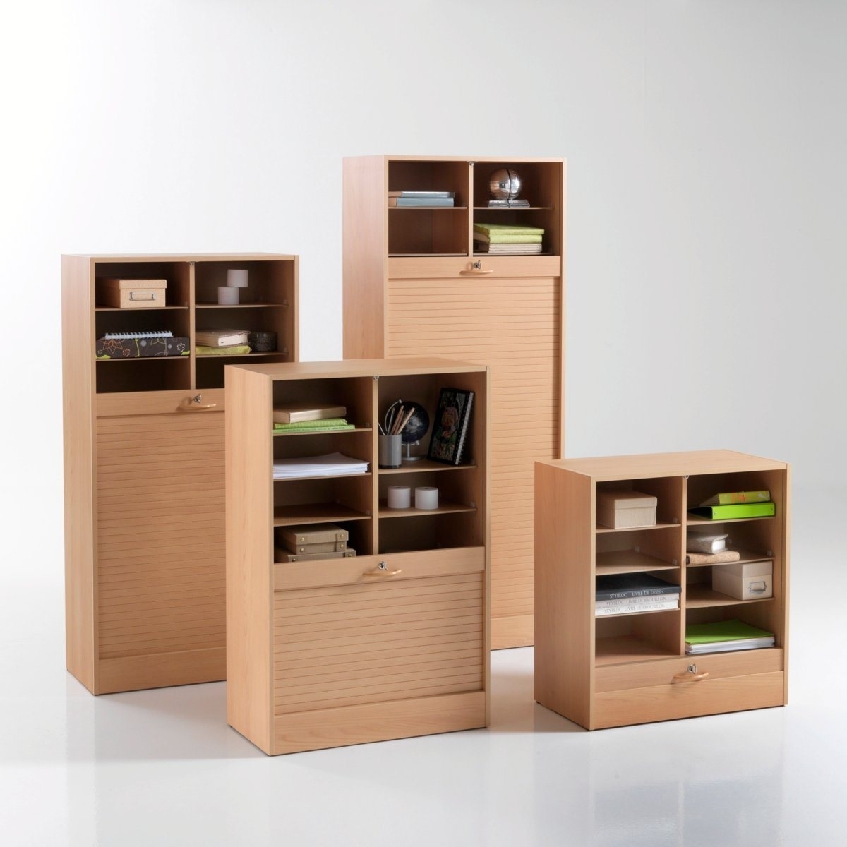 Classeur de bureau double à rideau Hêtre Officia Hauteur 80 cm ...