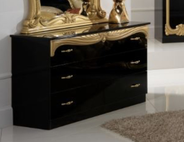 Commode 3 tiroirs bois brillant noir et doré Crissie | LesTendances.fr