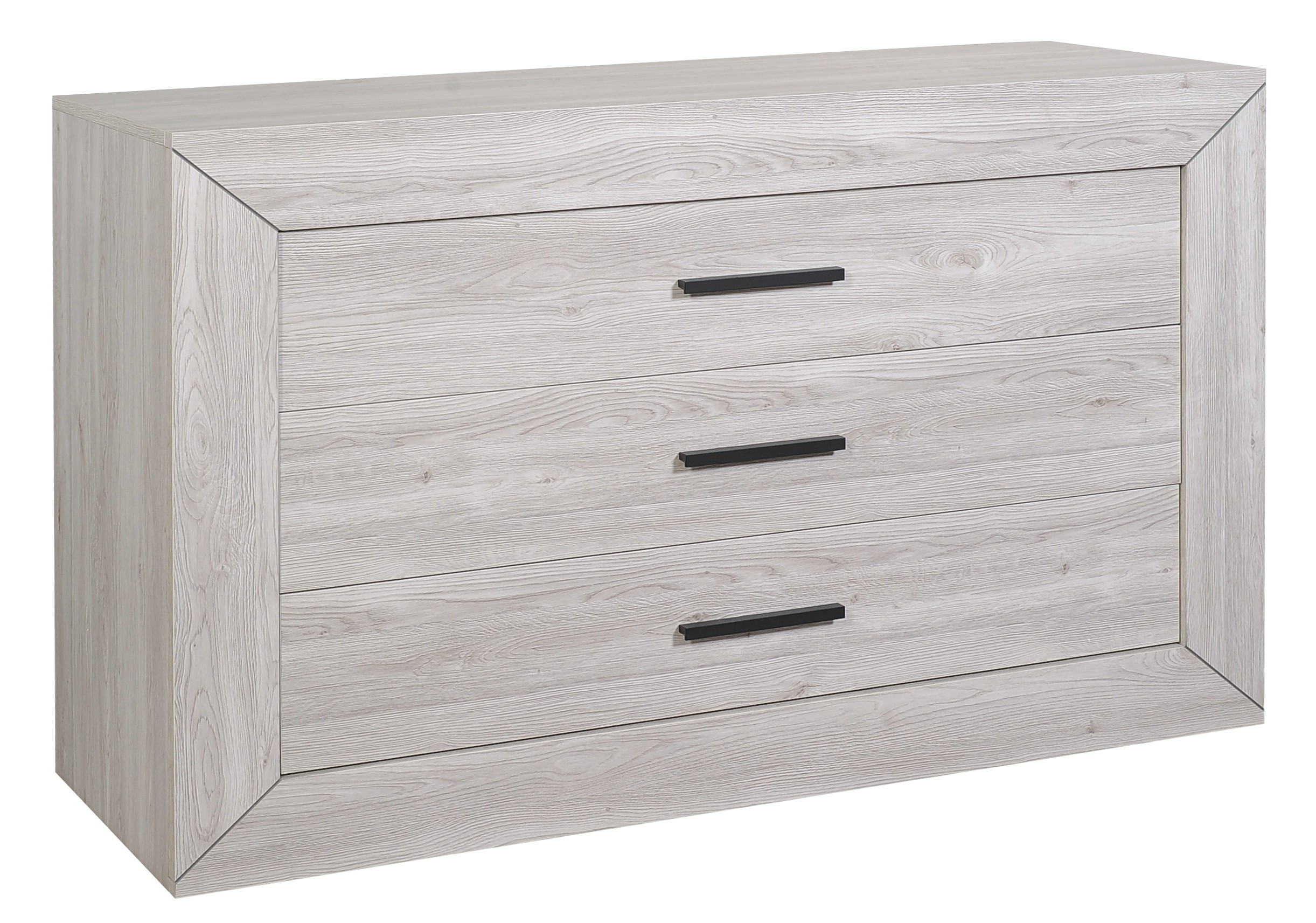 Commode 3 tiroirs chêne gris Maeva 130 cm | LesTendances.fr