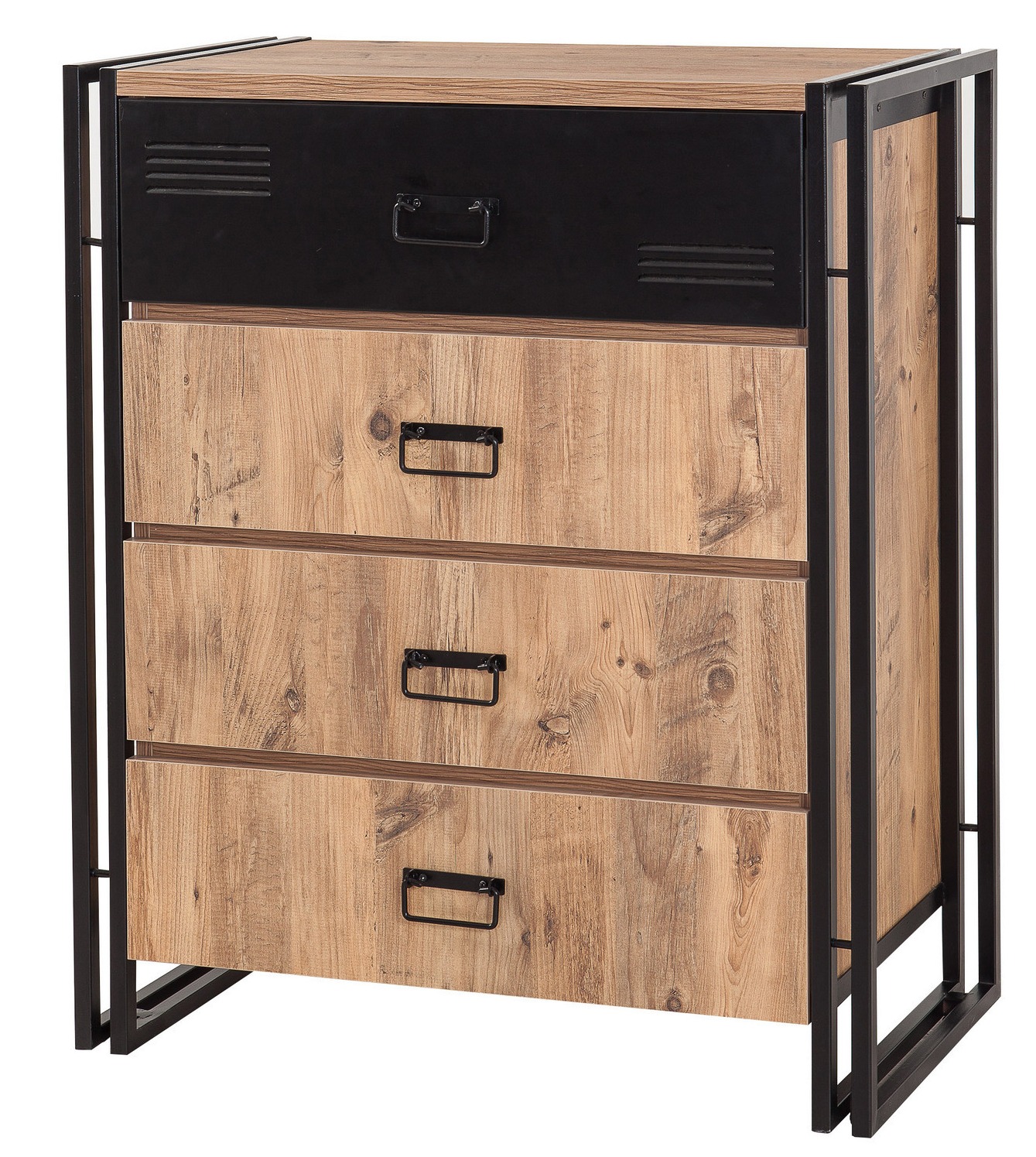 Les Tendances - commode Senlid Métal Noir et Bois Naturel 863SPH3402 | LesTendances.fr