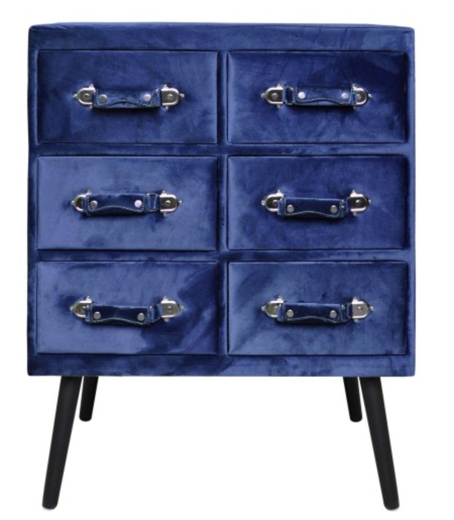 Commode 6 tiroirs velours bleu Patio | LesTendances.fr