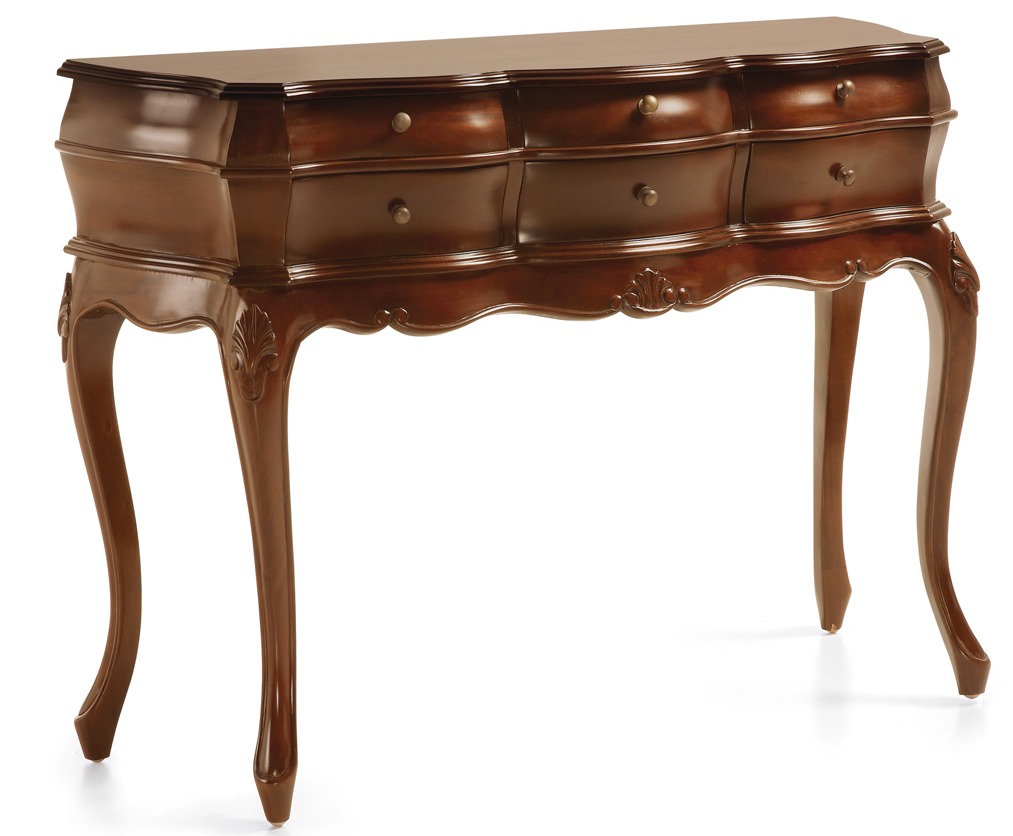 Console en bois d'acajou marron 6 tiroirs CASTLE - Style colonial ...
