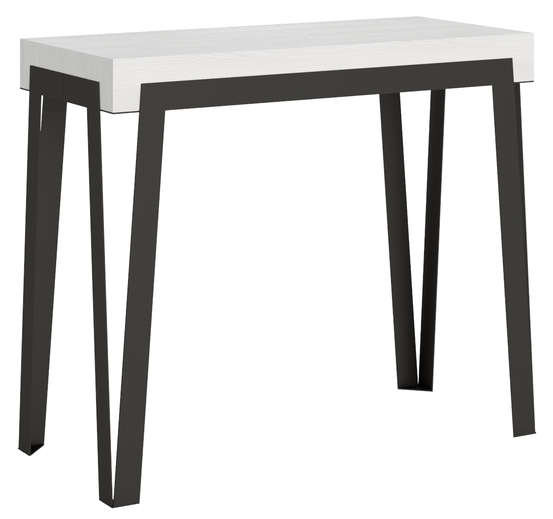 Tozani - Console extensible blanc laqué et métal anthracite 8 personnes ...