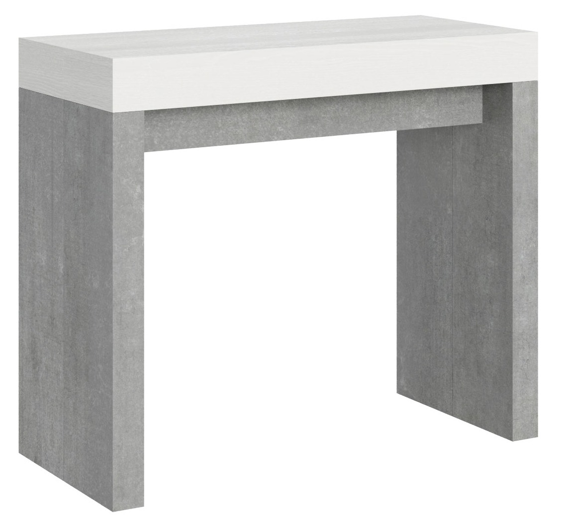 Tozani - Console extensible blanche et gris béton 40 à 196 cm Ribo Sur ...