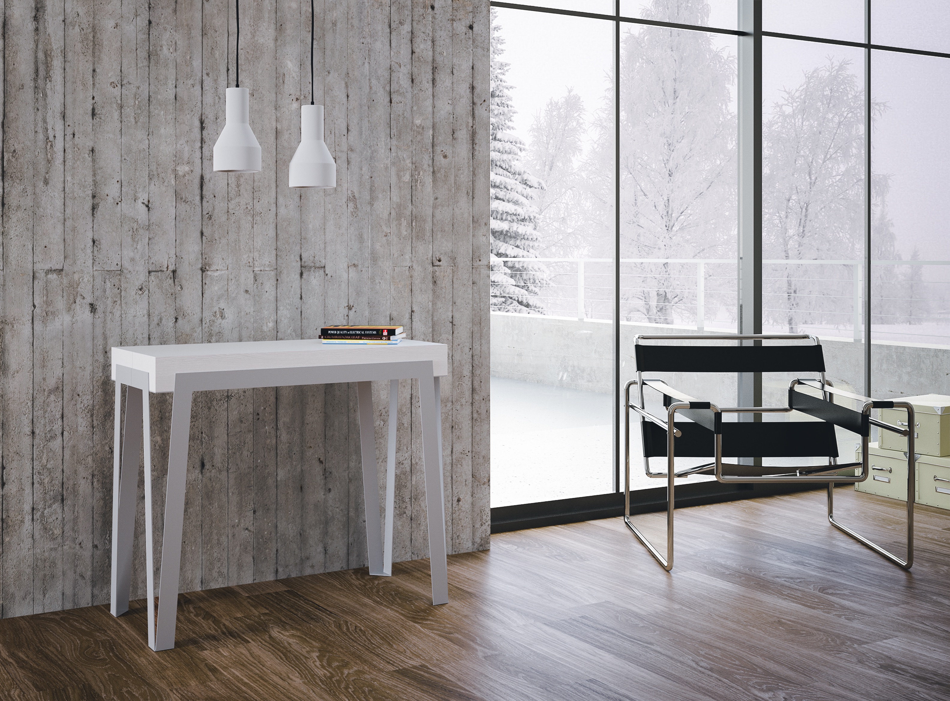 Tozani - Console extensible blanche et pieds métal blanc 14 personnes ...