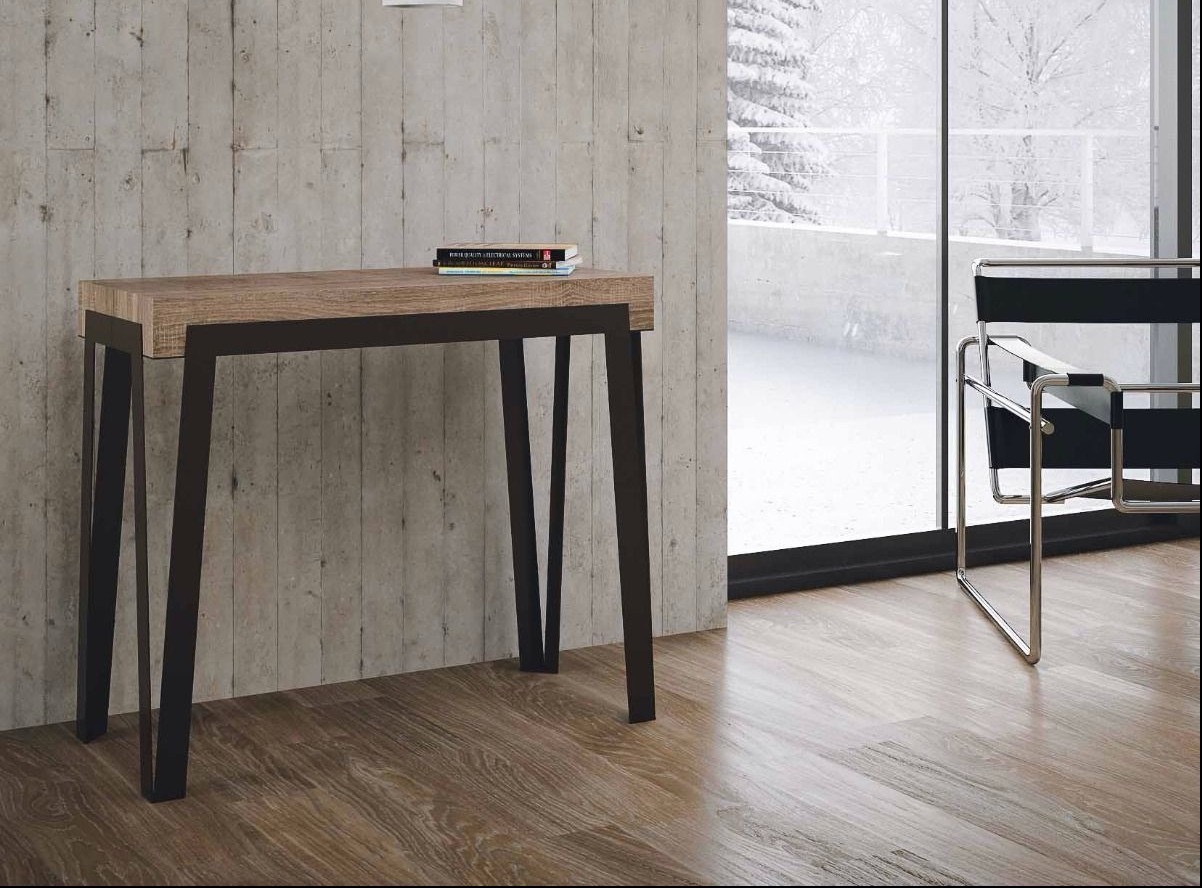 Tozani - Console extensible bois clair et pieds métal anthracite 8 ...