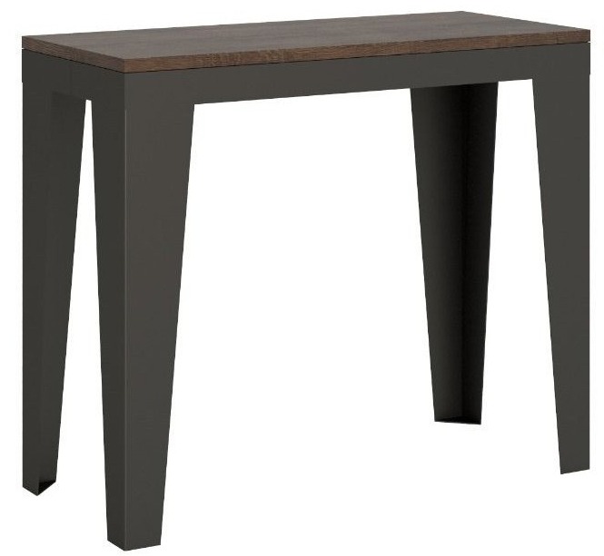 Tozani - Console extensible bois foncé et pieds métal anthracite 14 ...