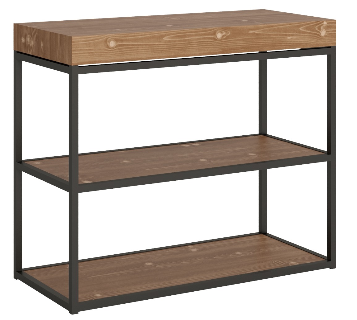 Tozani - Console extensible bois massif foncé et pieds acier anthracite ...