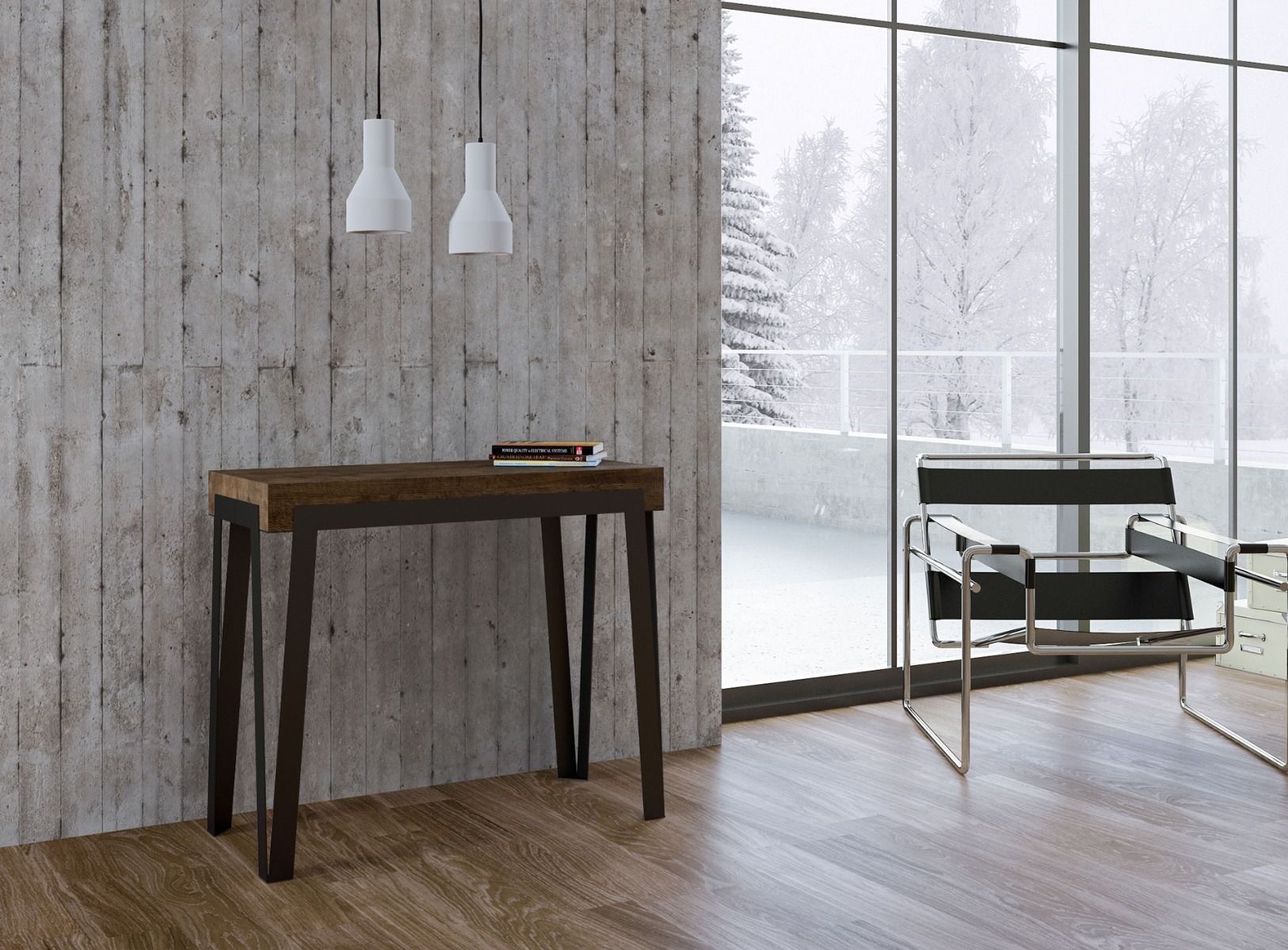 Tozani - Console extensible bois noyer et métal marron rouille 12 ...