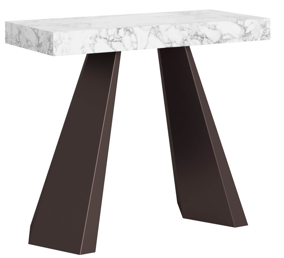 Tozani - Console Extensible Diamante marbre Blanc cadre gris foncé | LesTendances.fr
