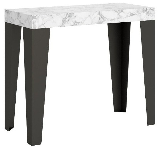 Tozani - Console extensible effet marbre blanc et pieds métal ...