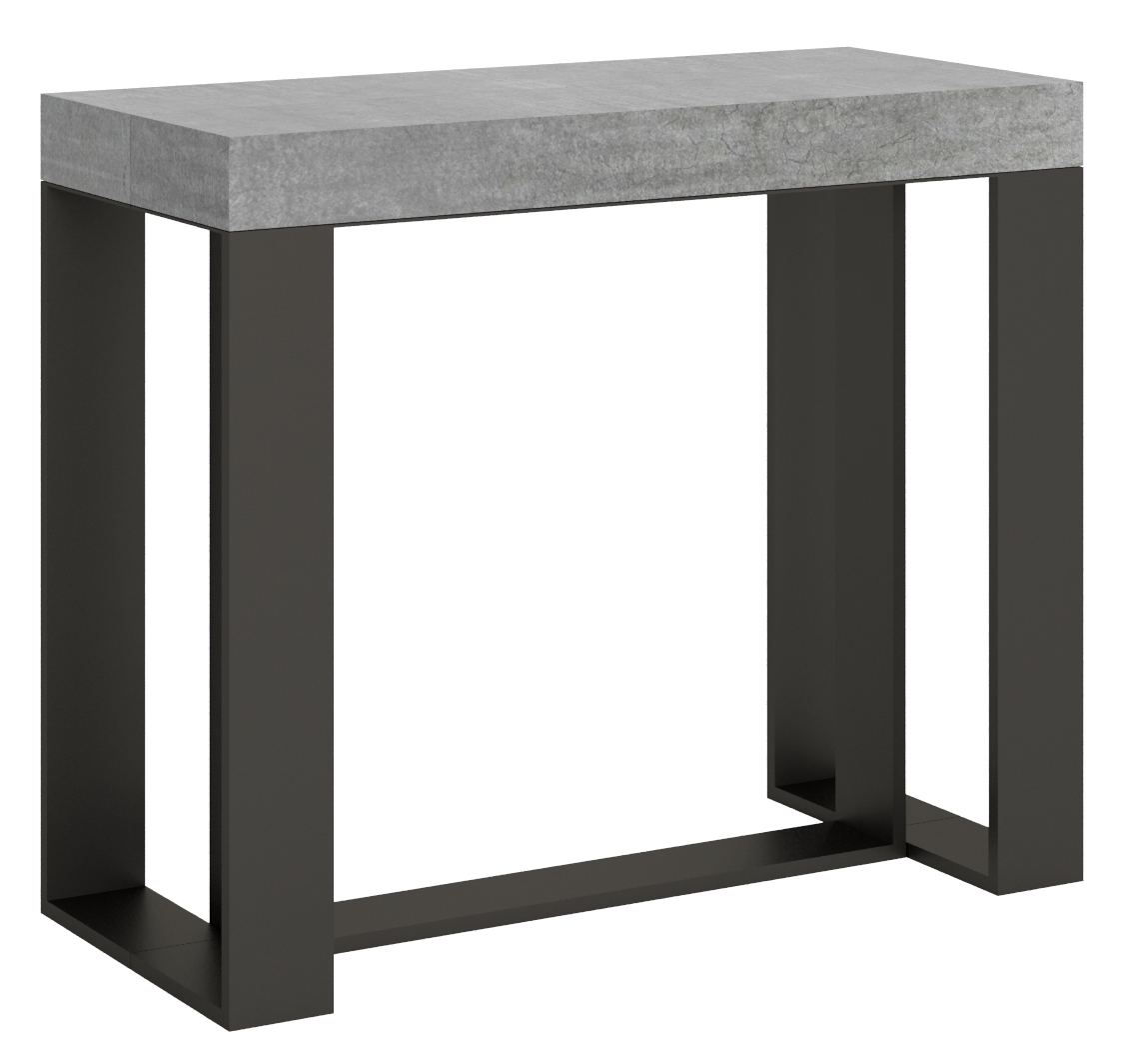 Tozani - Console extensible gris béton et pieds métal anthracite 14 ...
