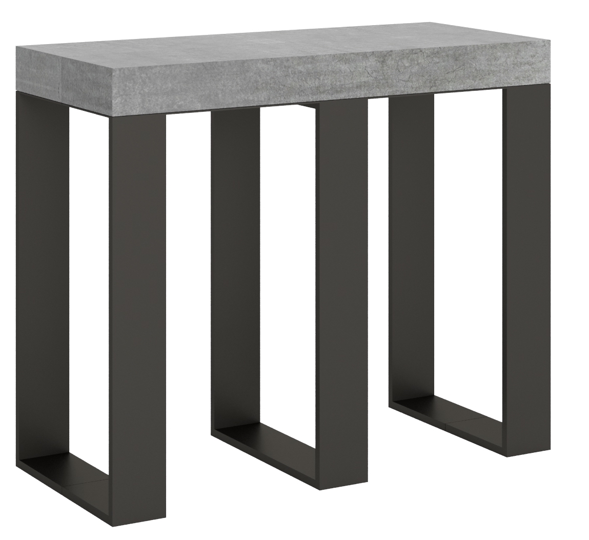 Tozani - Console extensible gris béton et pieds métal anthracite 14 ...