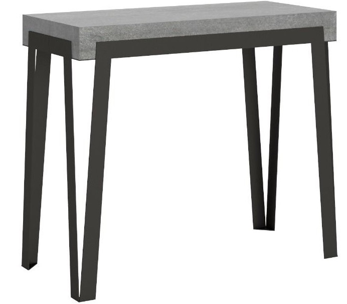 Tozani - Console extensible gris béton et pieds métal marron 14 ...