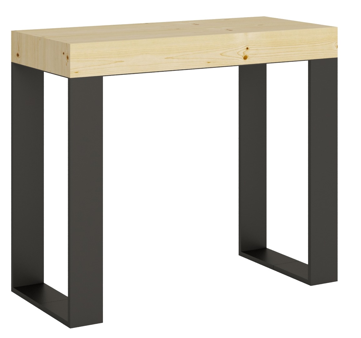 Tozani - Console extensible pin massif clair et pieds métal anthracite ...