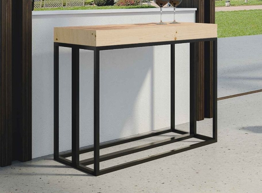 Tozani - Console extensible pin massif clair et pieds métal anthracite ...