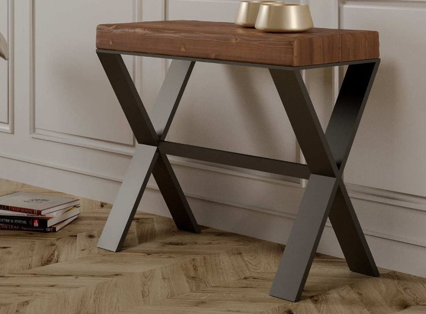 Tozani - Console extensible pin massif foncé et pieds métal anthracite ...