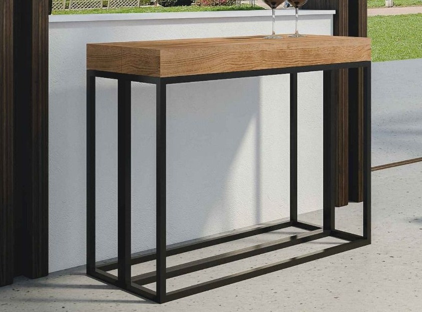 Tozani - Console extensible pin massif teinté foncé et pieds métal ...