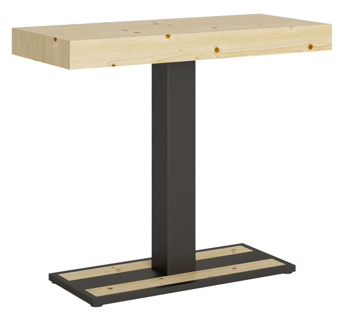 Tozani - Console extensible sapin massif et pieds acier anthracite 40 à ...