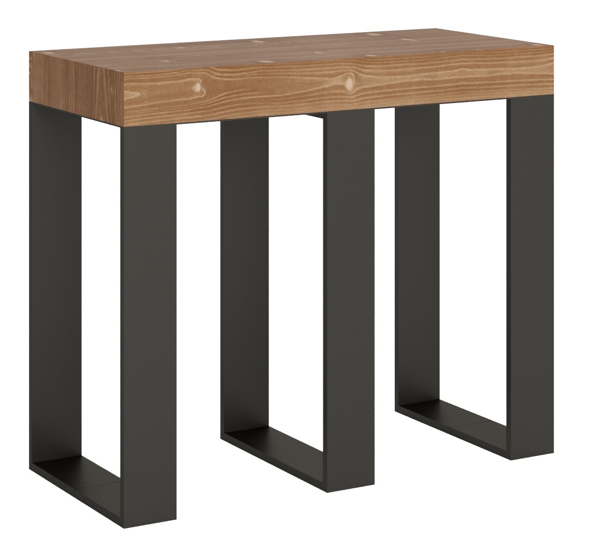 Tozani - Console extensible sapin massif foncé et pieds métal anthracite 14 personnes 40 à 290 ...