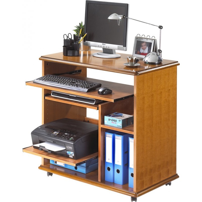 Console informatique à roulette bois merisier Louis | LesTendances.fr