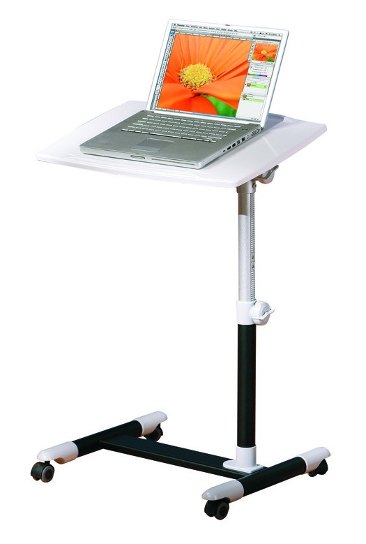 Console informatique à roulettes bois blanc brillant Lexxy ...