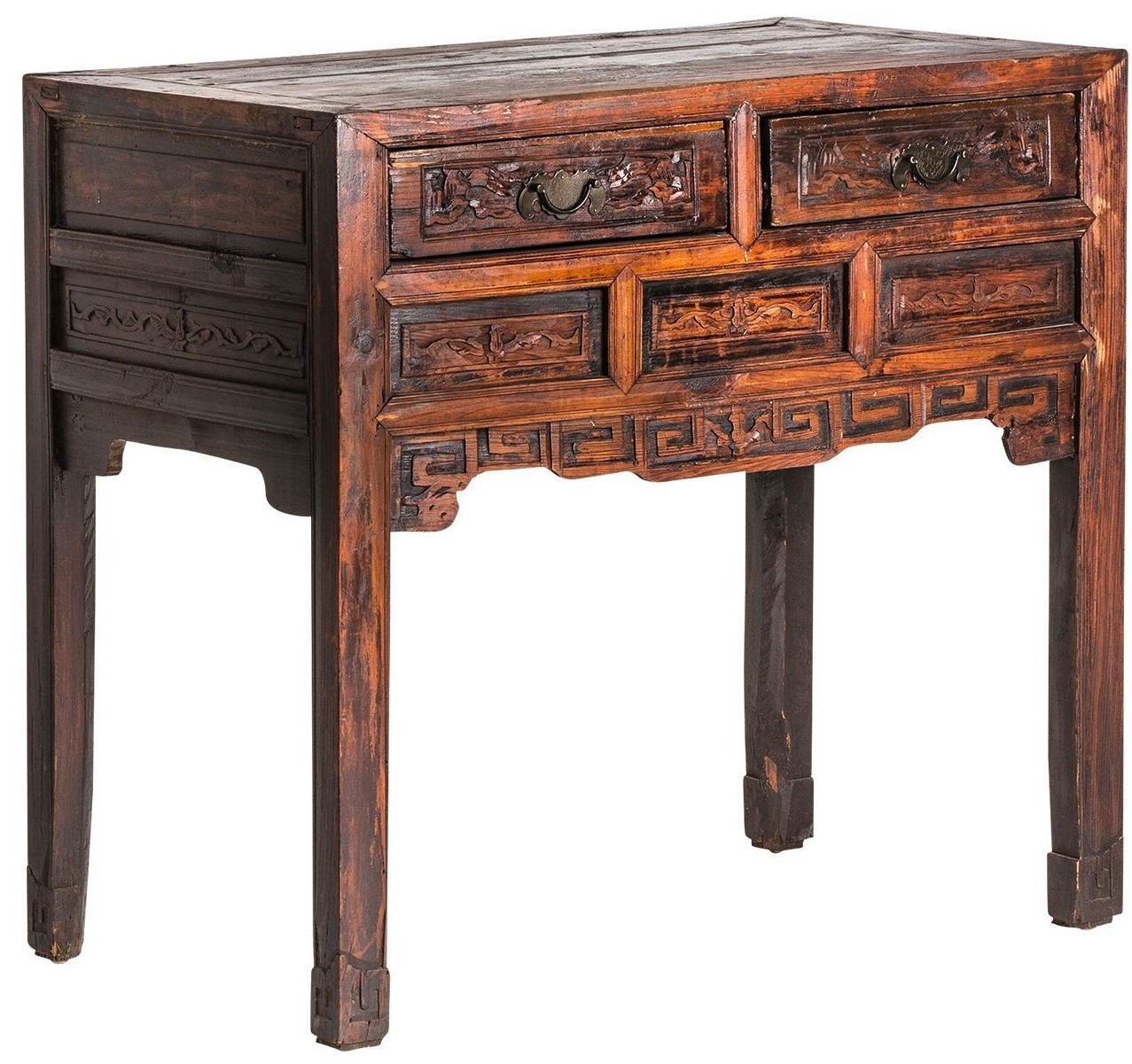 V Home - Console oriental 2 tiroirs cyprès massif vieilli foncé Heath ...