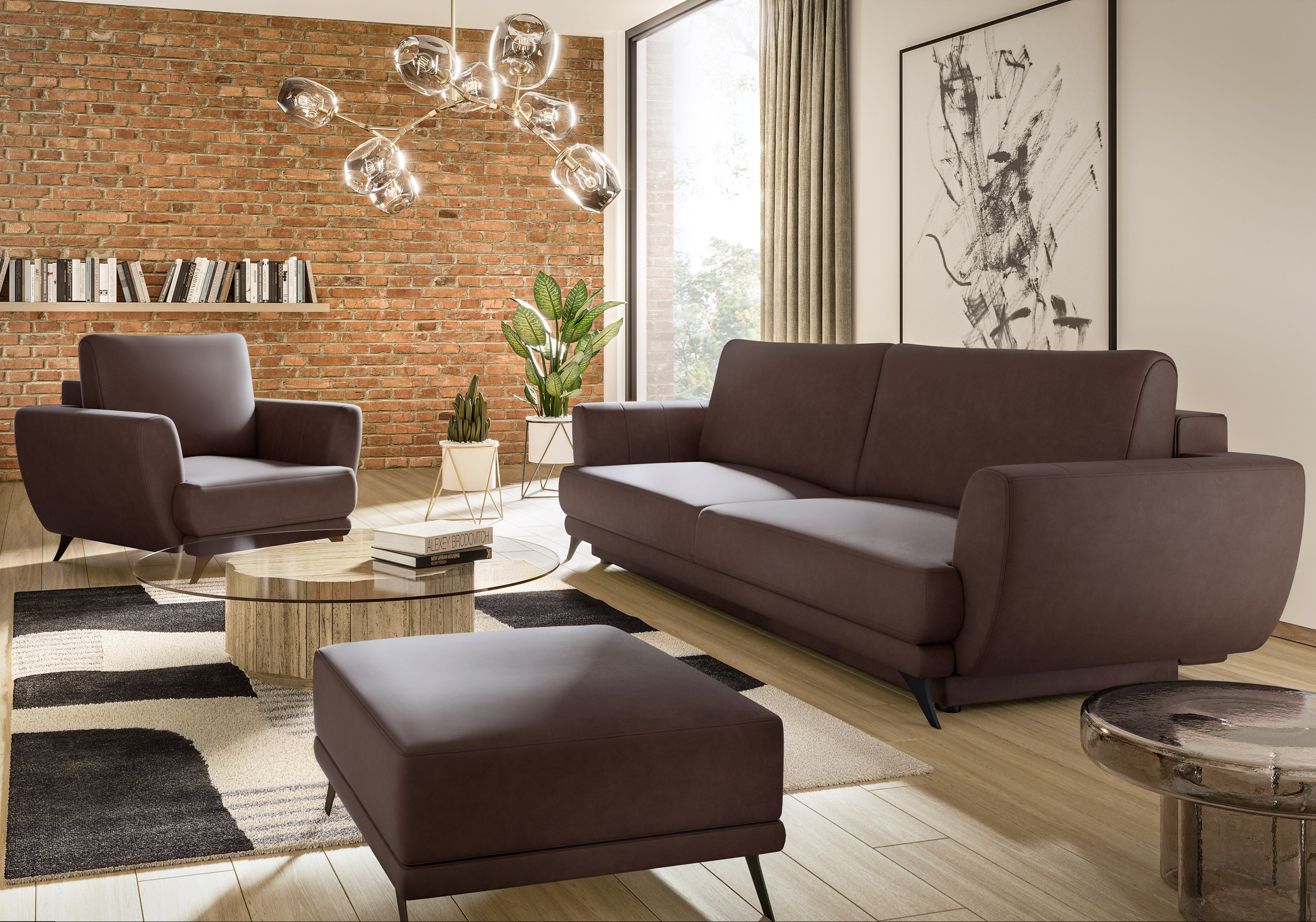 Ensemble canapé convertible simili cuirl marron Zora - 1 canapé 3 ...