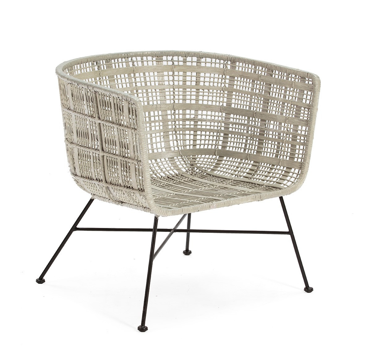 Thai Mobilier - Fauteuil osier blanc et pieds métal noir Sally ...