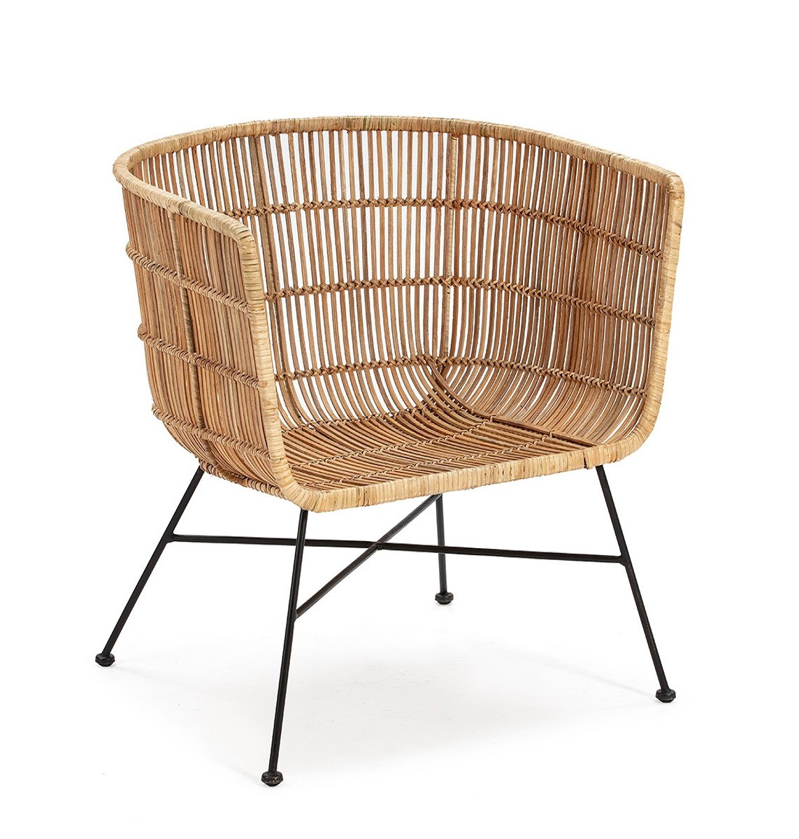 Thai Mobilier - Fauteuil osier naturel et pieds métal noir Sally ...